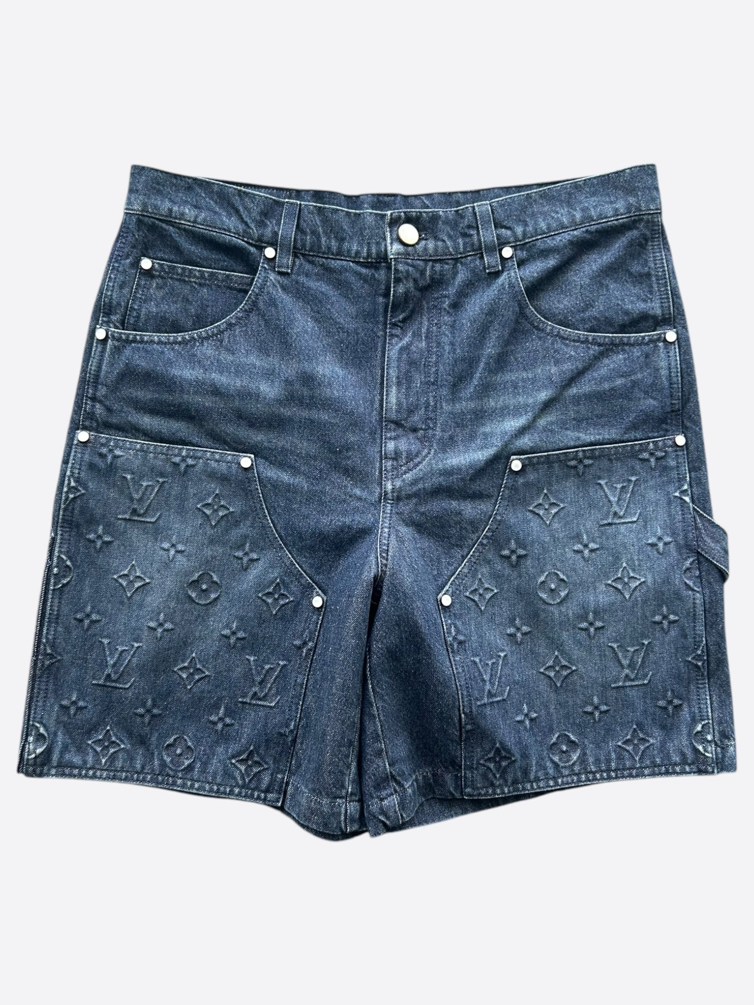 Louis Vuitton Blue Monogram Carpenter Denim Shorts – Savonches Louis Vuitton Blue Monogram Carpenter Denim Shorts – Savonches
