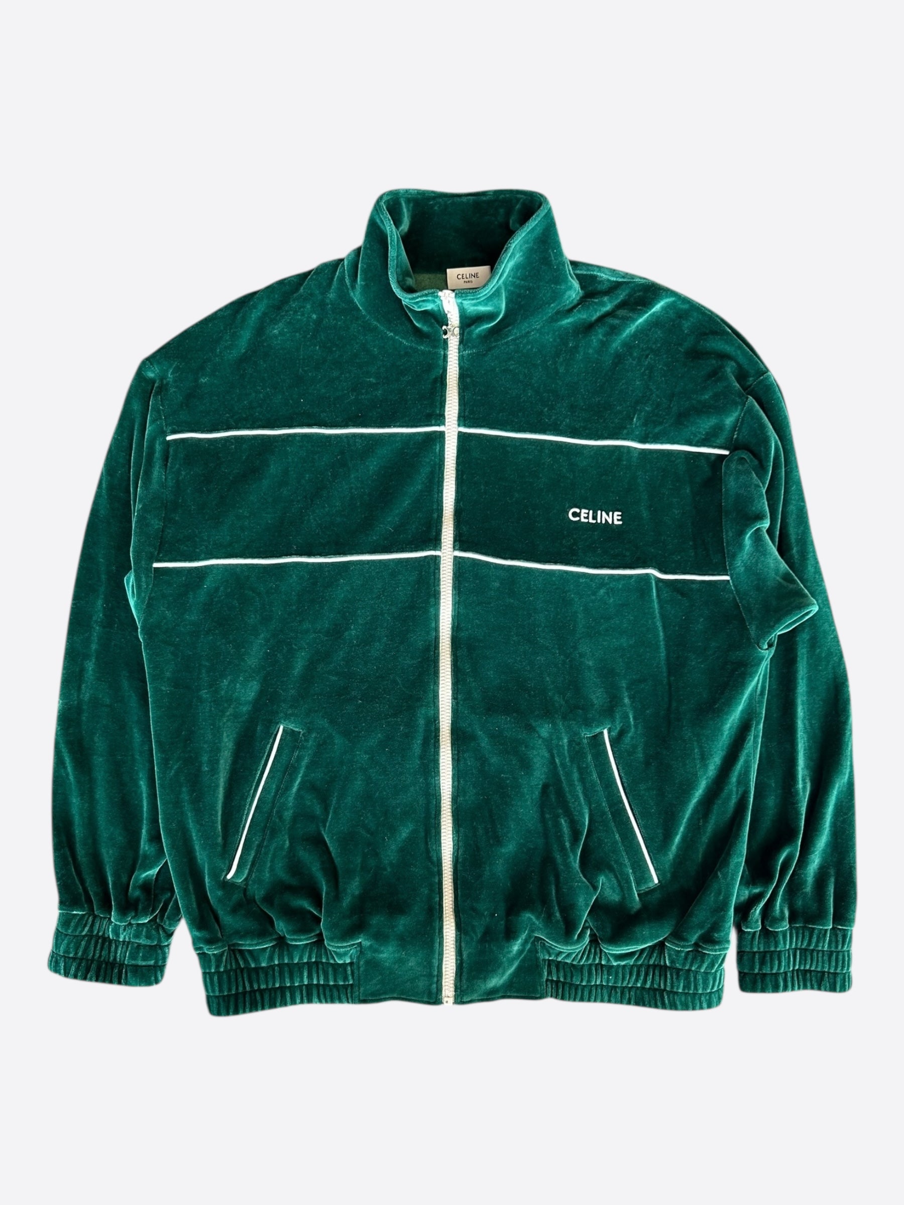Celine Faded Green & White Logo Velour Track Jacket – Savonches