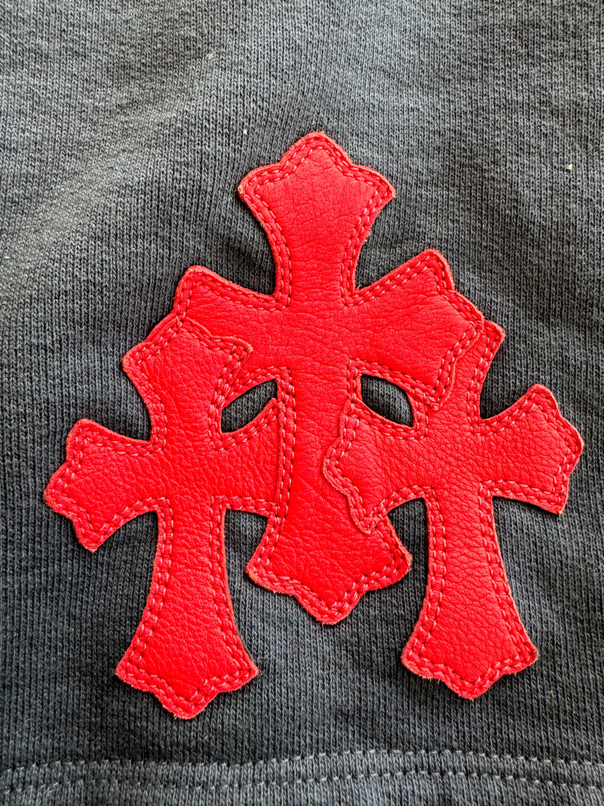 Chrome Hearts Navy & Red Triple Cross Patch Paper Jam Shorts – Savonches