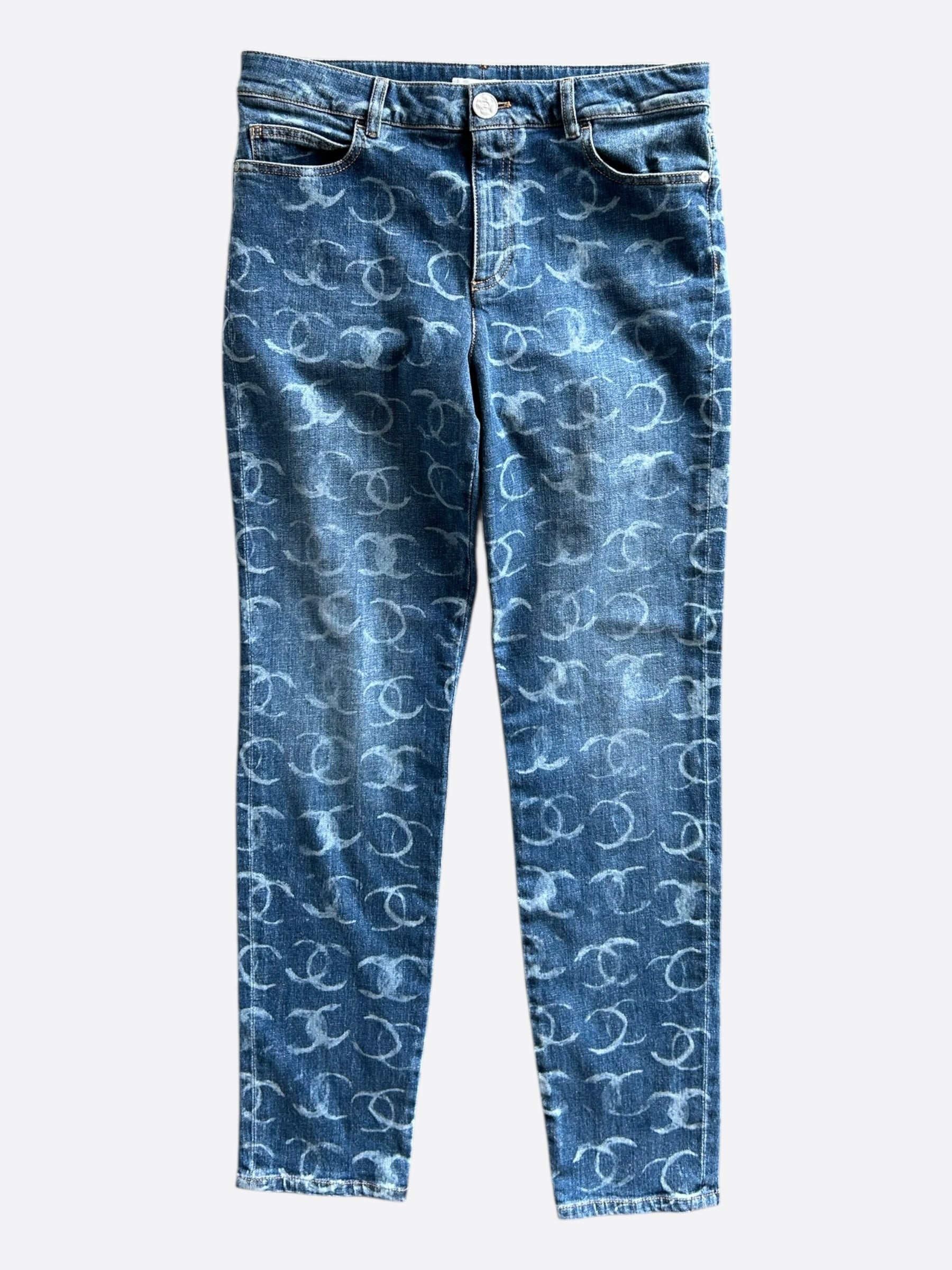 Chanel Blue & White 23B CC Logo Sequin Women's Denim Jeans – Savonches