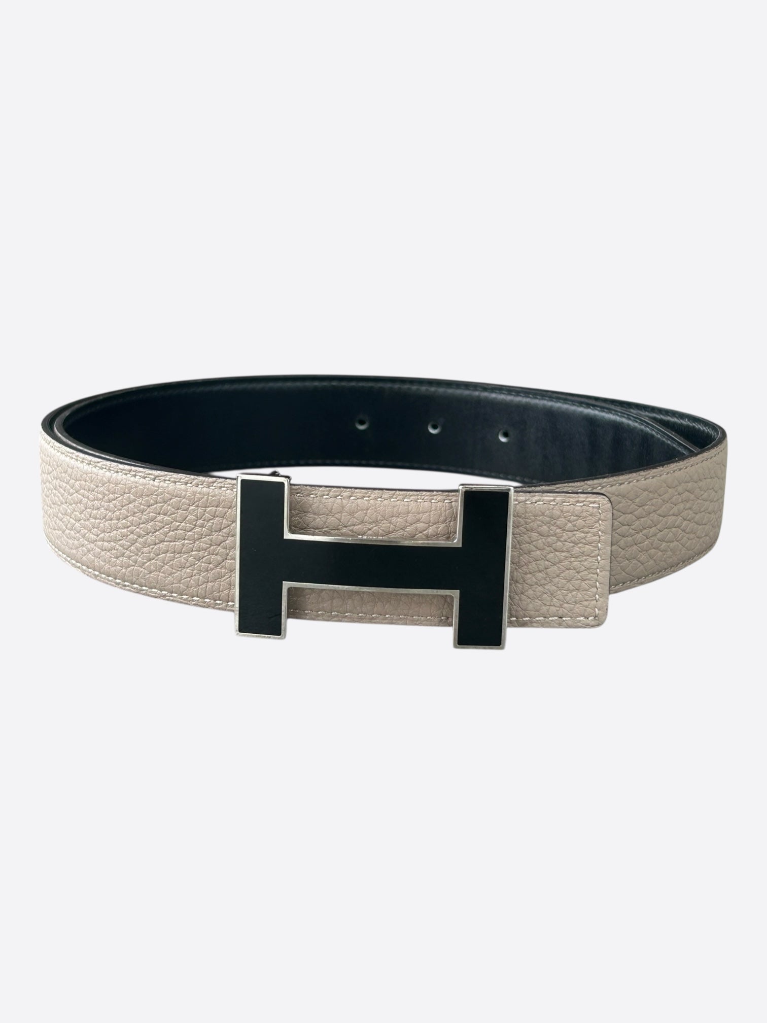 Hermes Etoupe & Black Palladium Constance Reversible Enamel Belt ...