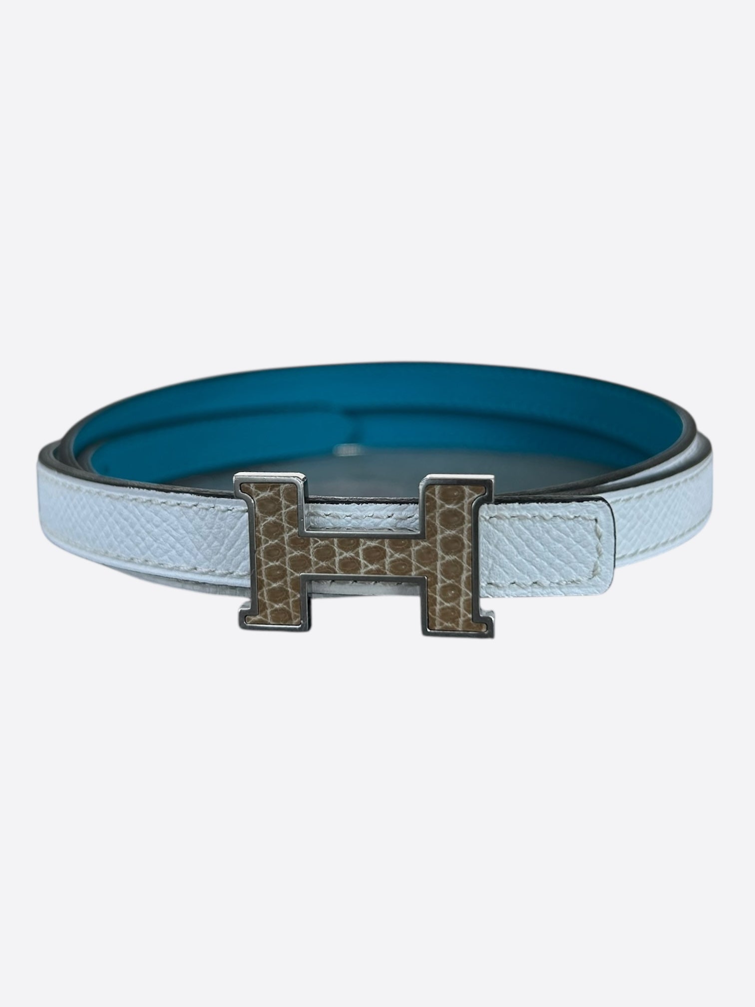 Hermes White & Blue Palladium Constance Reversible Belt – Savonches