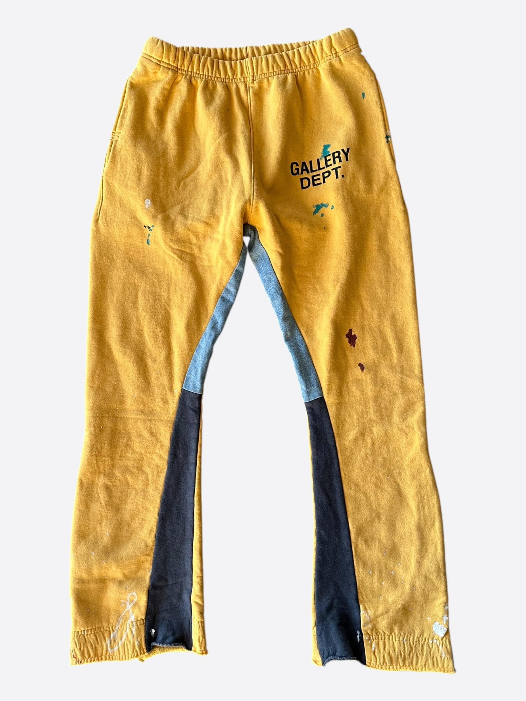 Gallery Dept Yellow & Black Logo Paint Splatter Flared Sweatpants ...