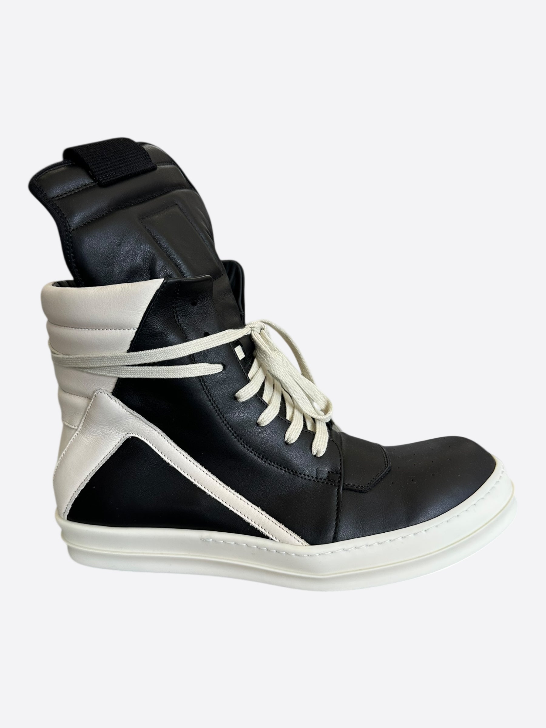 Rick Owens Black & White Leather Geobaskets – Savonches