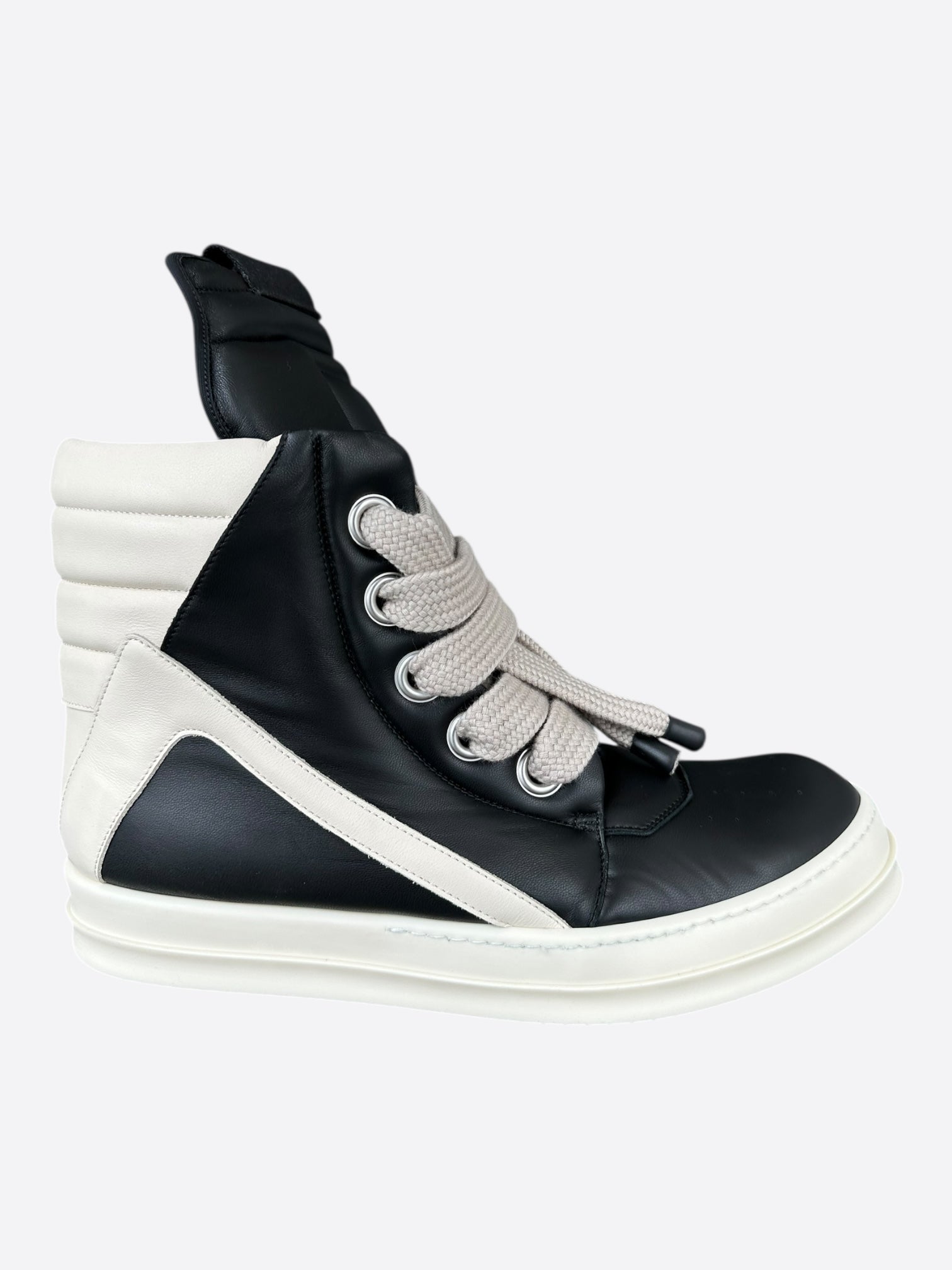 Rick Owens Black & White Leather Jumbo Lace Geobaskets – Savonches