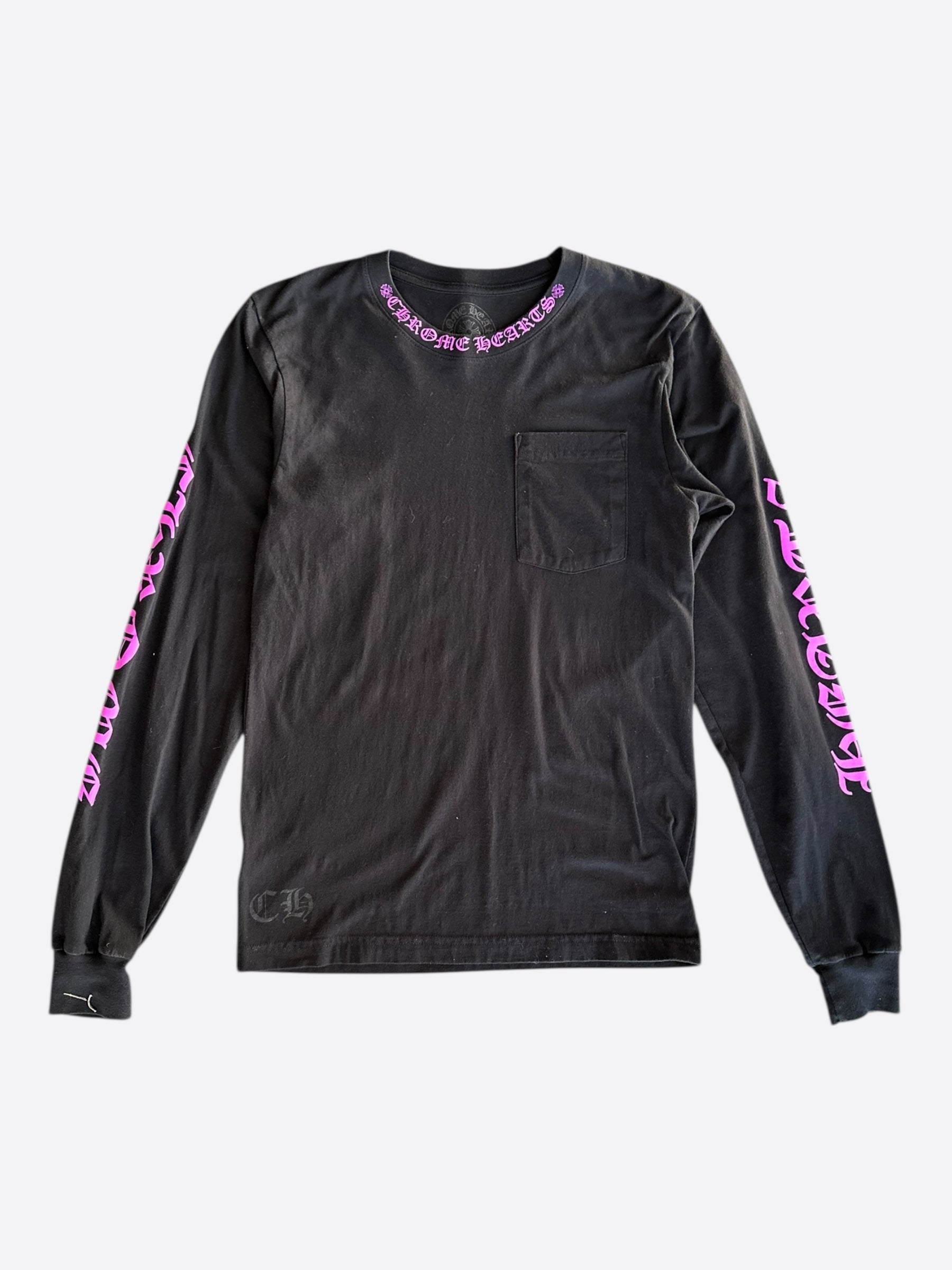 Chrome Hearts Black & Pink Neck Logo Longsleeve T-Shirt – Savonches