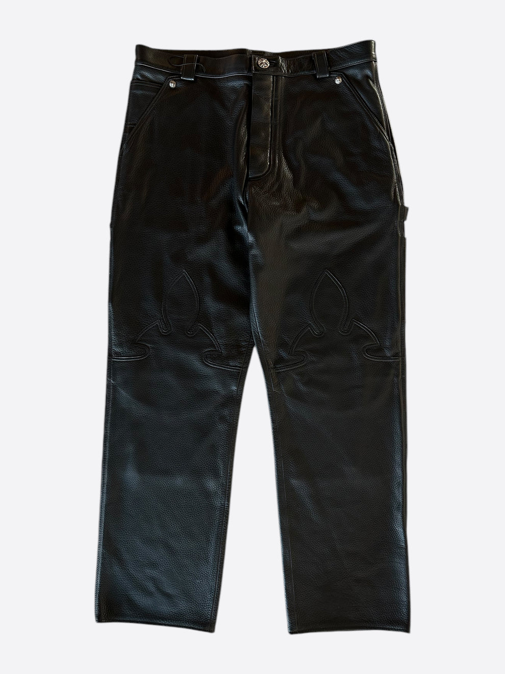 Chrome Hearts Black Leather Fleur Knee Carpenter Pants – Savonches