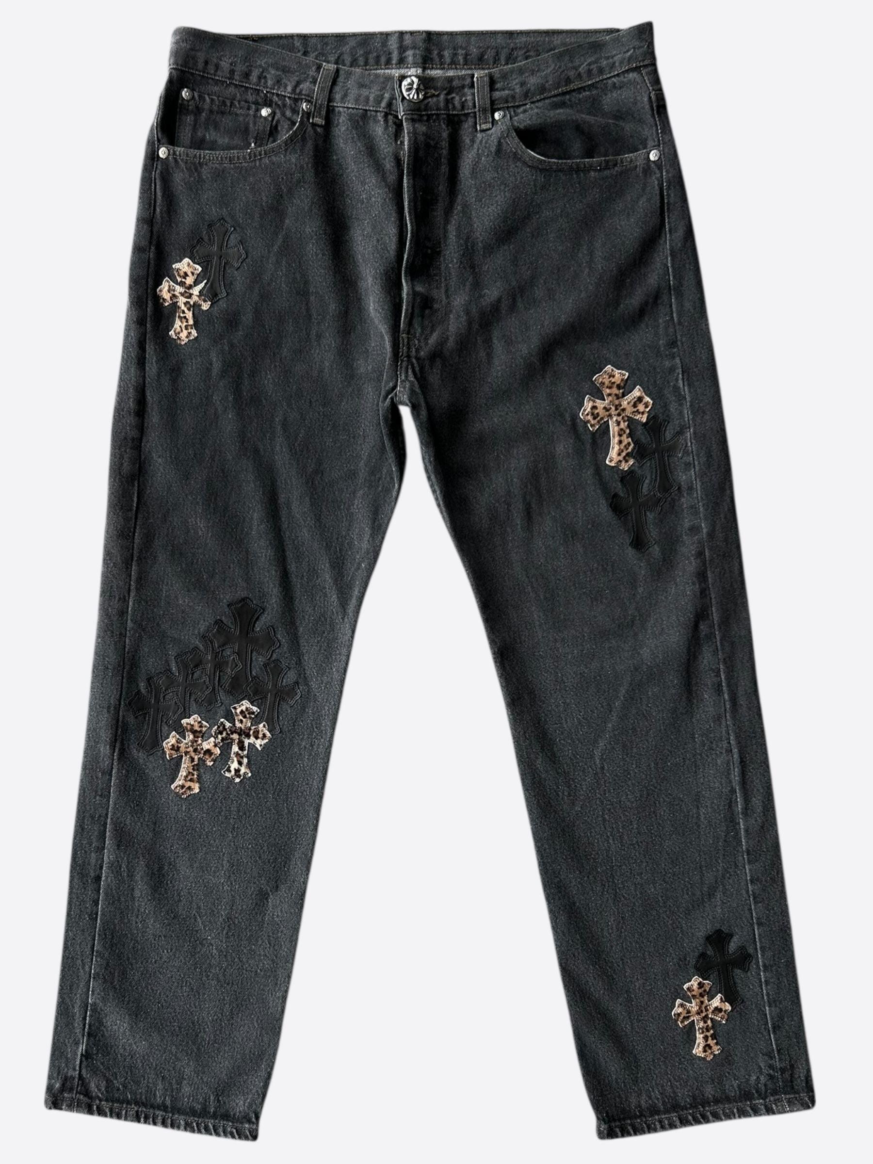 Chrome Hearts Black & Cheetah Cross Patch Jeans – Savonches