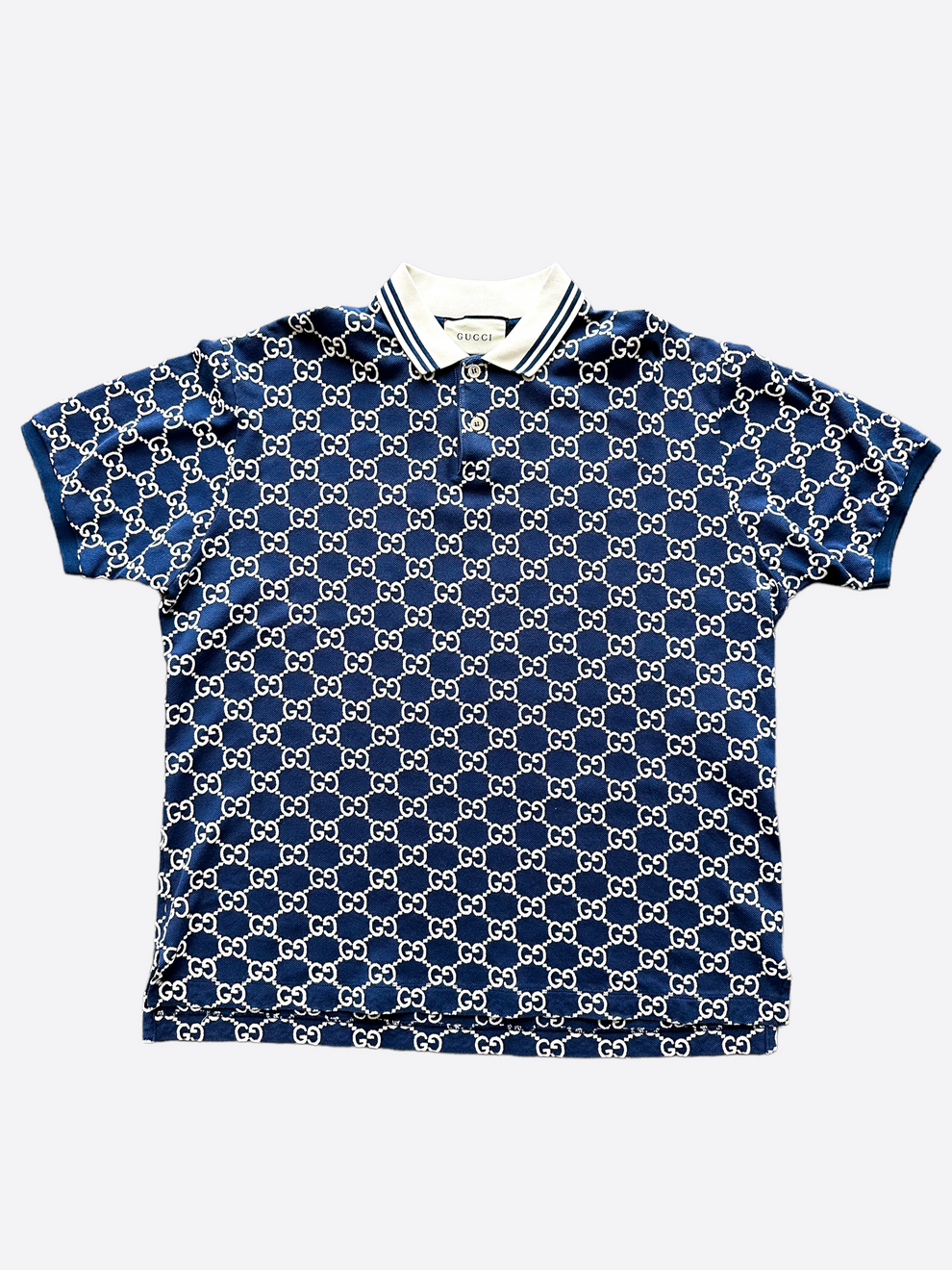 Gucci Blue & White GG Monogram Polo Shirt – Savonches
